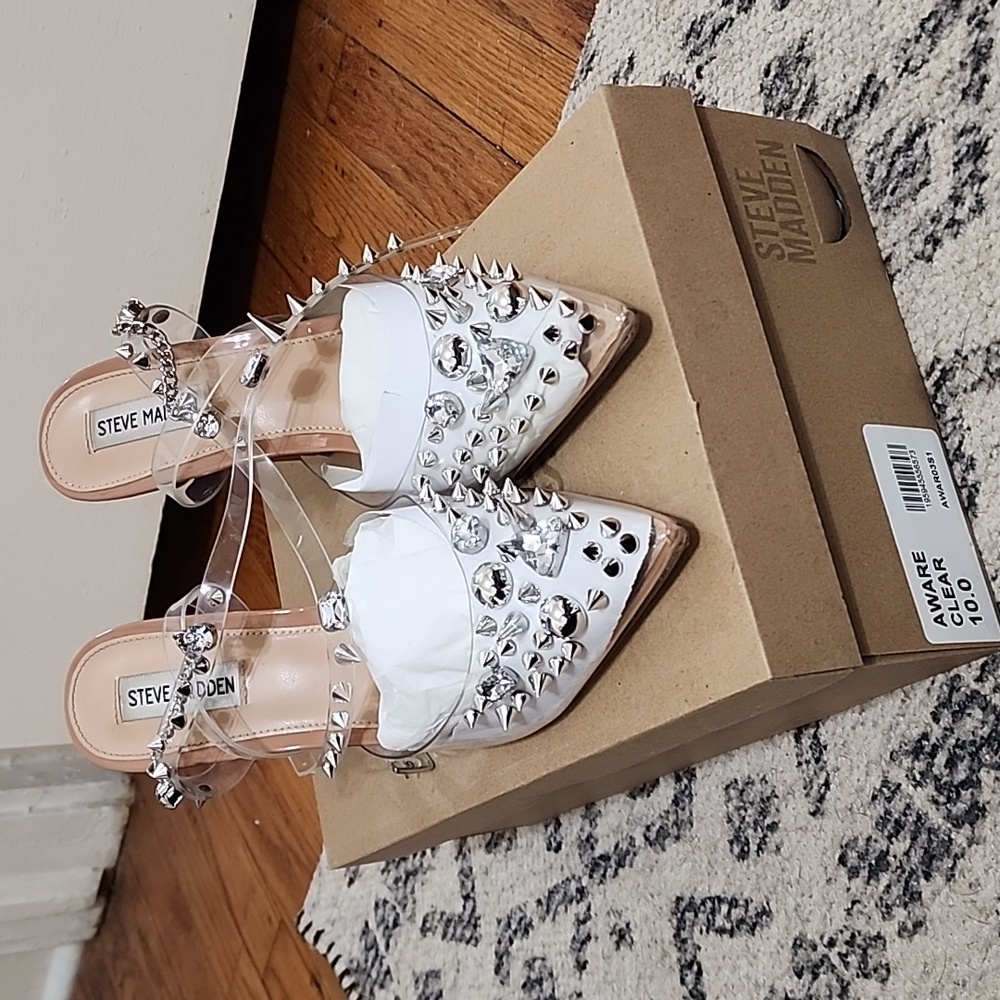 Steve Madden Clear Spike And Jeweled Heels - Gem